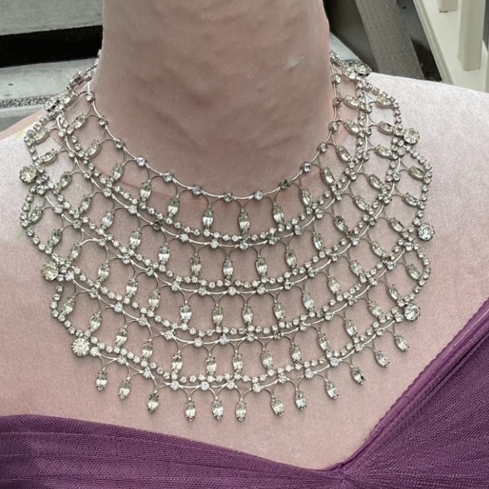 Vintage Prom Rhinestone Crystal Festoon Necklace Prom… - Gem